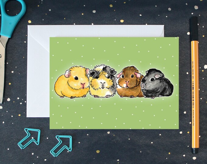 Guinea Pig Card Guinea Pigs on Green Dotted Background A6 - Etsy