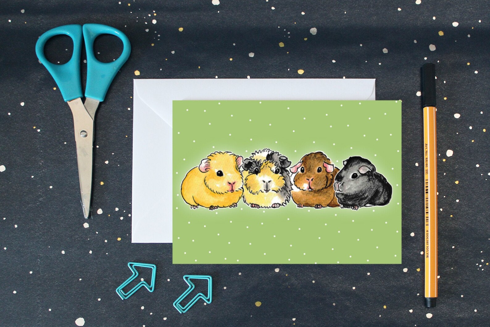 Guinea Pig Card Guinea Pigs on Green Dotted Background A6 - Etsy