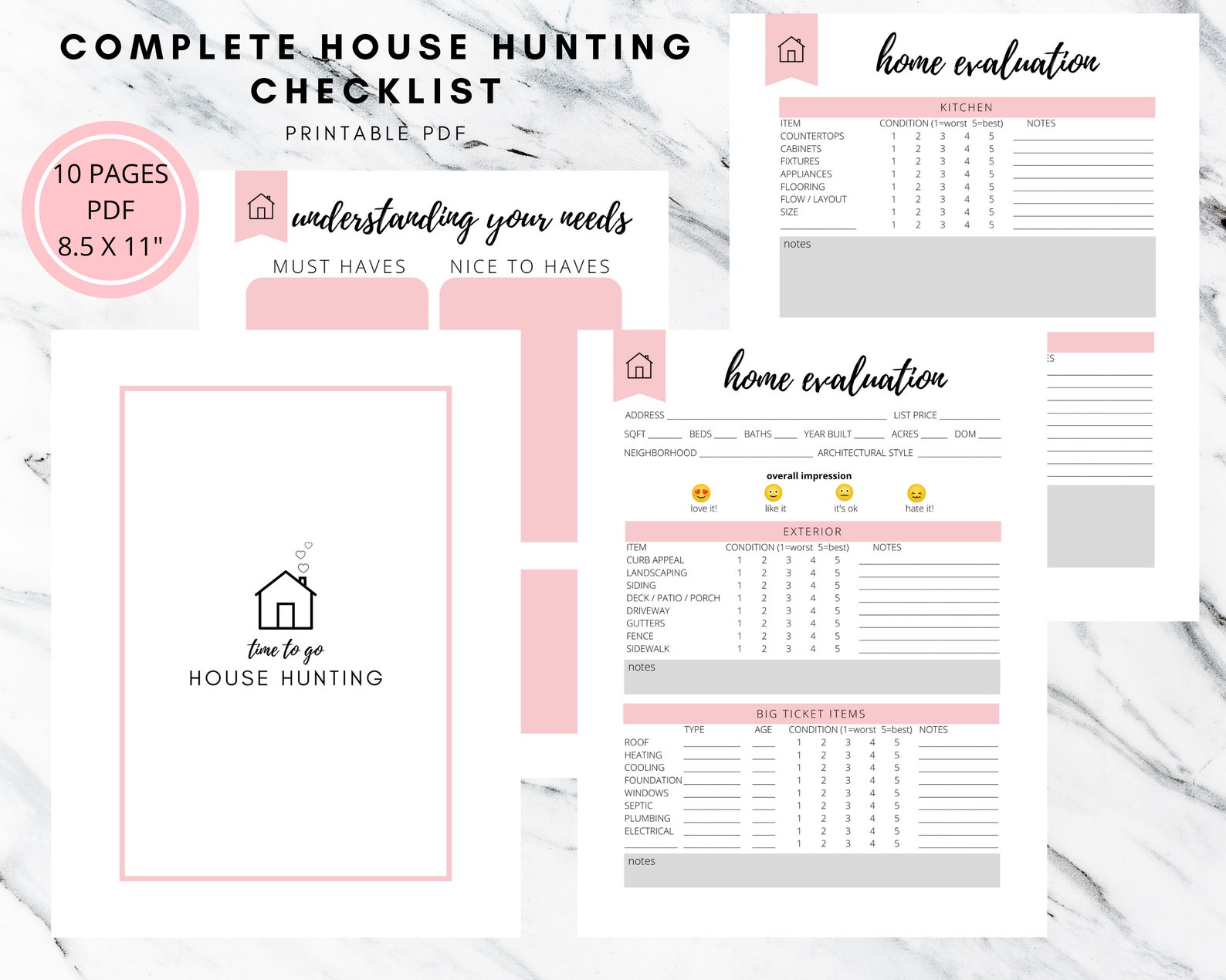 House Hunting Rating Guide & Checklist Printable PDF | Home Buyer ...