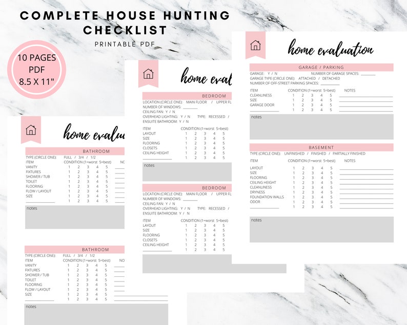 House Hunting Rating Guide & Checklist Printable PDF | Home Buyer ...
