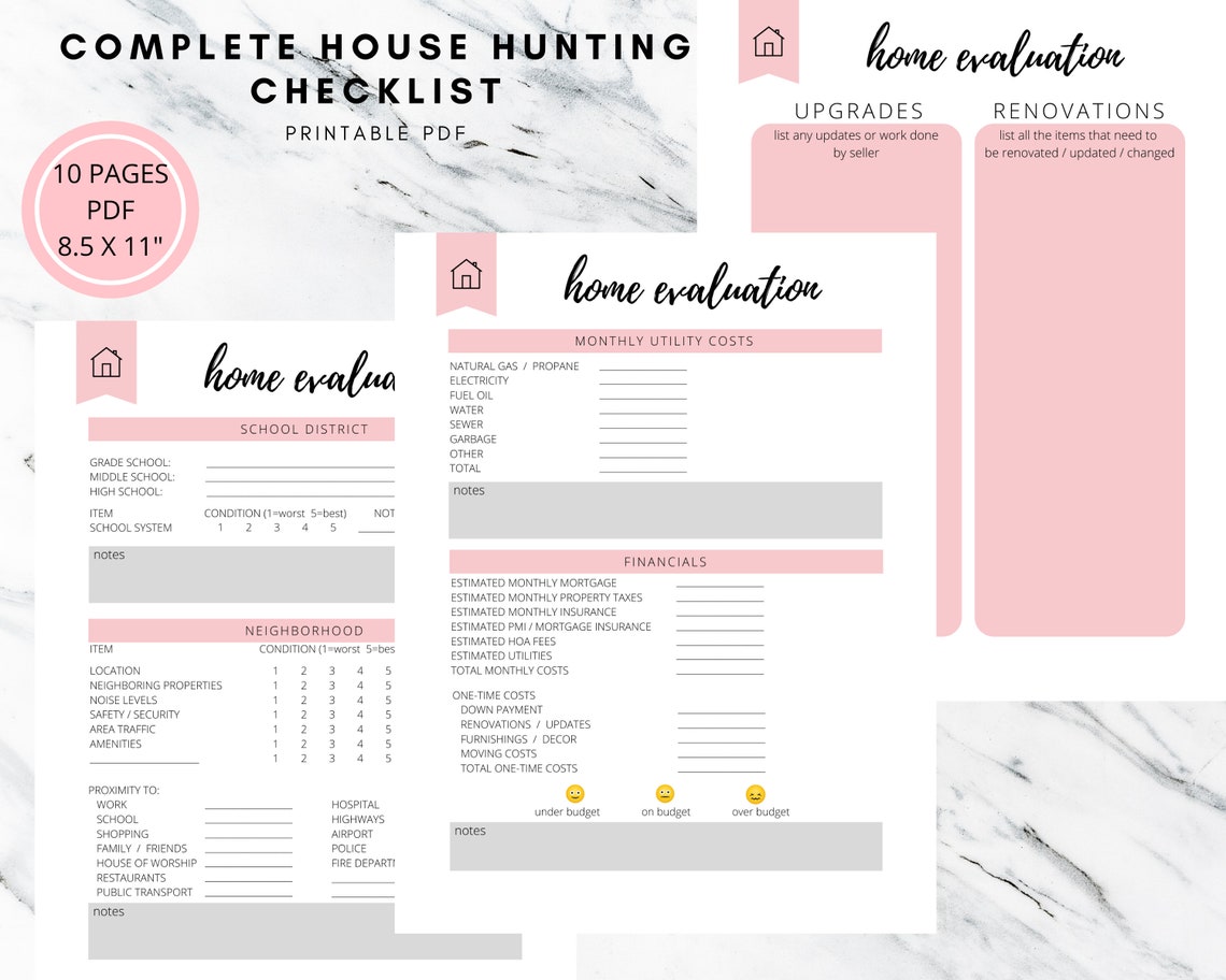 House Hunting Rating Guide & Checklist Printable PDF | Home Buyer ...