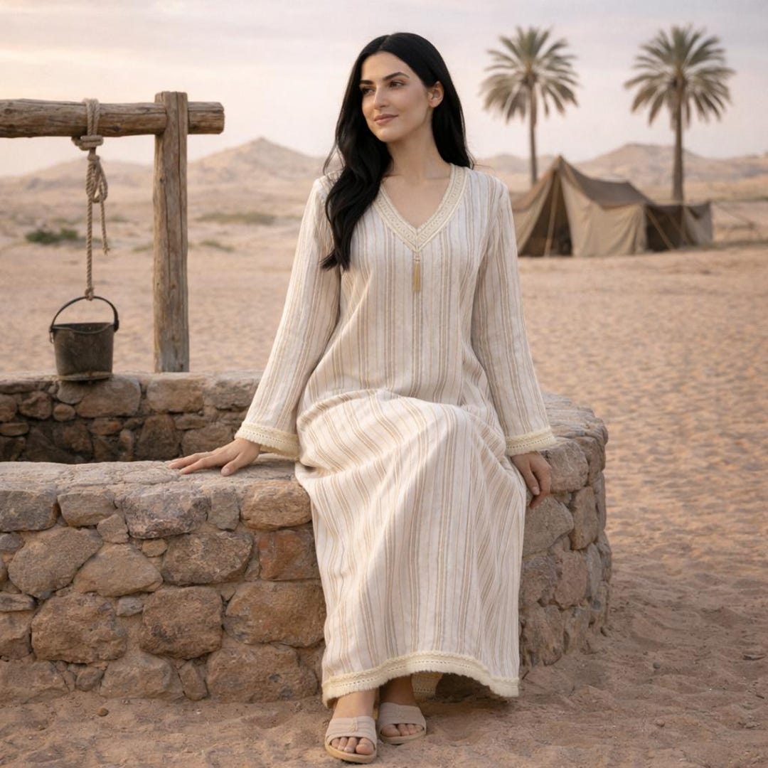 Natural Linen Striped Abaya Dress – Elegant Middle Eastern Kaftan - Etsy