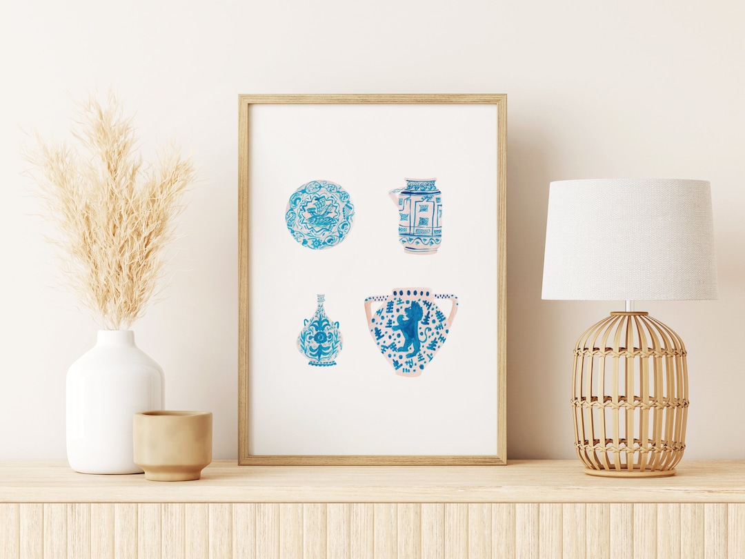 Chinese Vases Poster Porcelain Illustration Drawing Soft Colors ...
