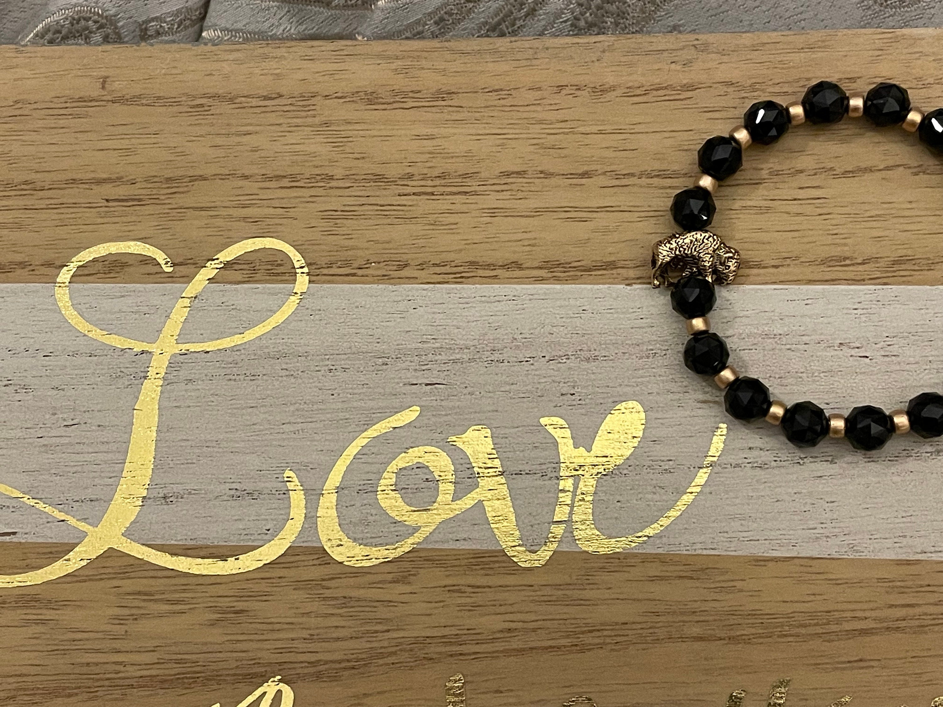 Buffalo (bison) Bracelet / Glass Crystal Beads /stackable/ Black and ...