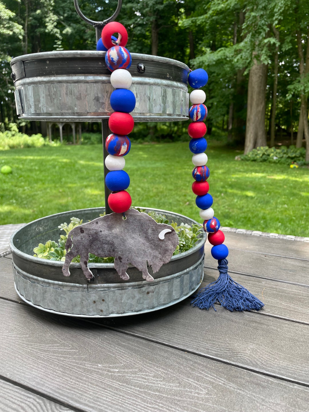 Buffalo-themed Garland With Hand-painted Wooden Beads/ Gifts for the ...