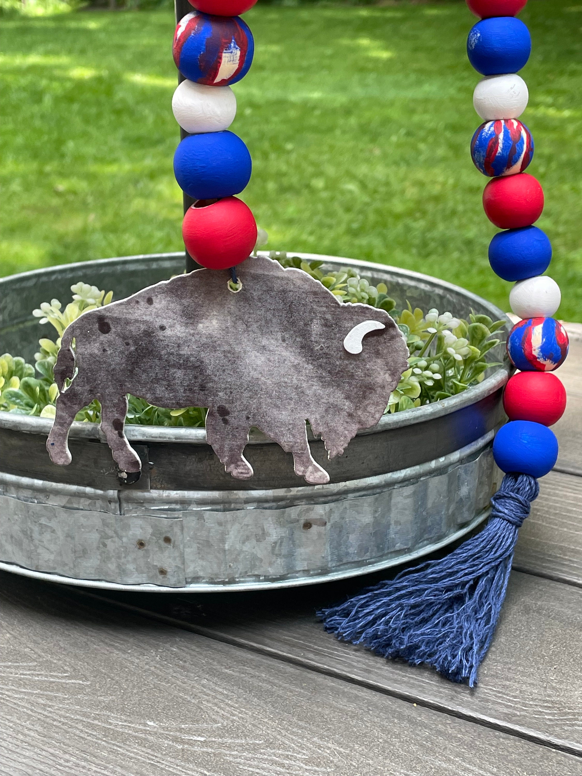 Buffalo-themed Garland With Hand-painted Wooden Beads/ Gifts for the ...
