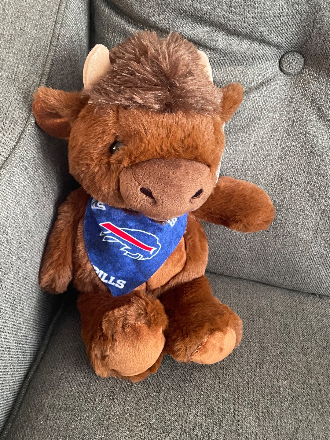 Stuffed Bison With Buffalo Themed Bandana (blue) / Extremely Soft ...