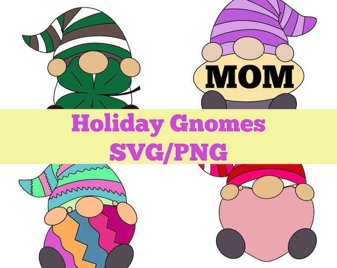 8 Gnomes Holiday Gnome SVG PNG Files Valentine's St Patricks Day Easter ...