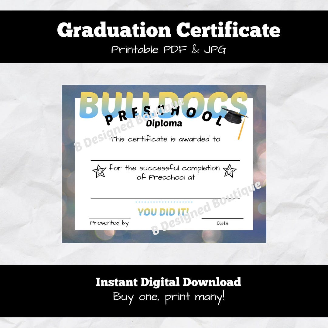 Blue Bulldogs Preschool Graduation Certificate Teacher Printable Border ...
