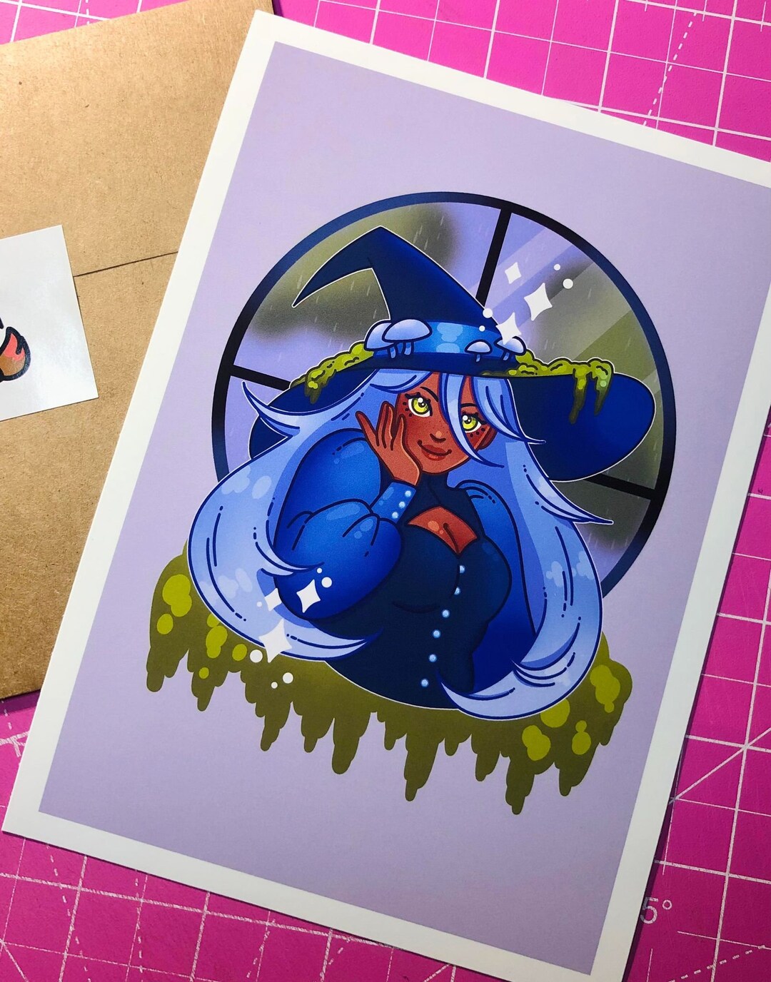 Indigo Mushroom Witch Art Print - Etsy