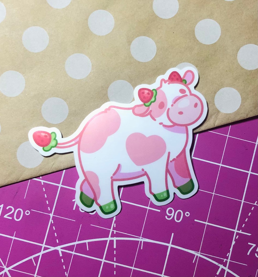 Strawberry Cow Sticker - Etsy