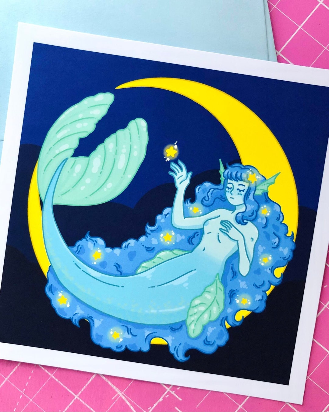 Moon Mermaid Art Print - Etsy