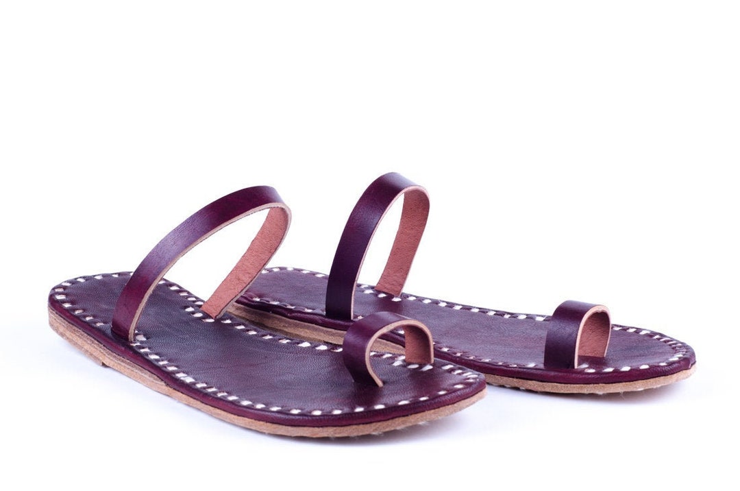 Handmade Treasuree Toe Ring Slides Leather Flip Flop Women - Etsy