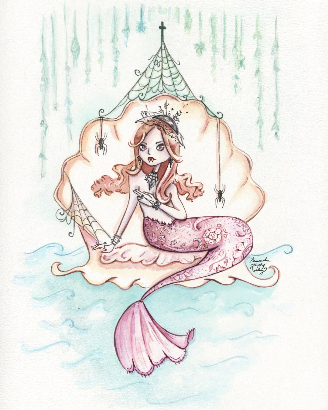 Vampire Mermaid 8x10 Original Watercolor Painting - Etsy