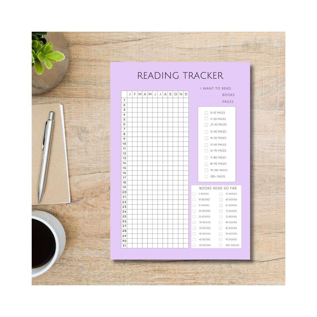 A4 Printable Daily Reading Tracker L Log 100 Books L Pages Read per Day ...