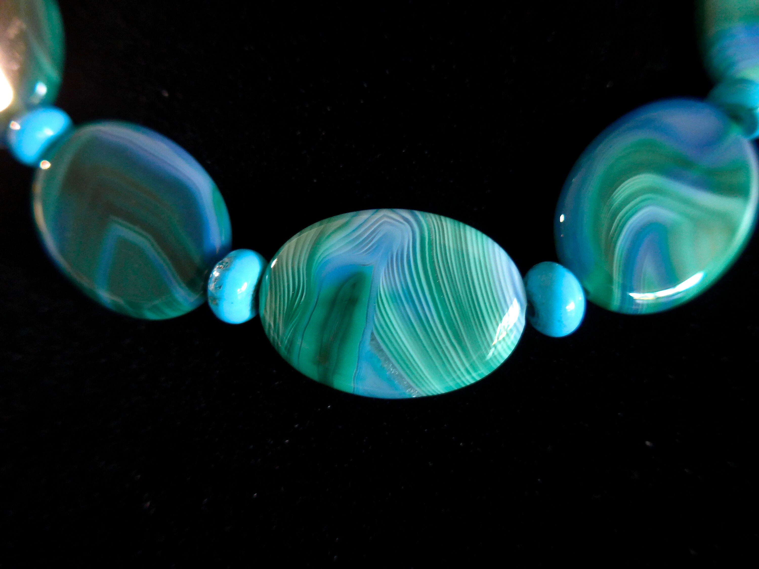 Blue Green Striped Agate Necklace With Coordinating Agate Earrings - Etsy