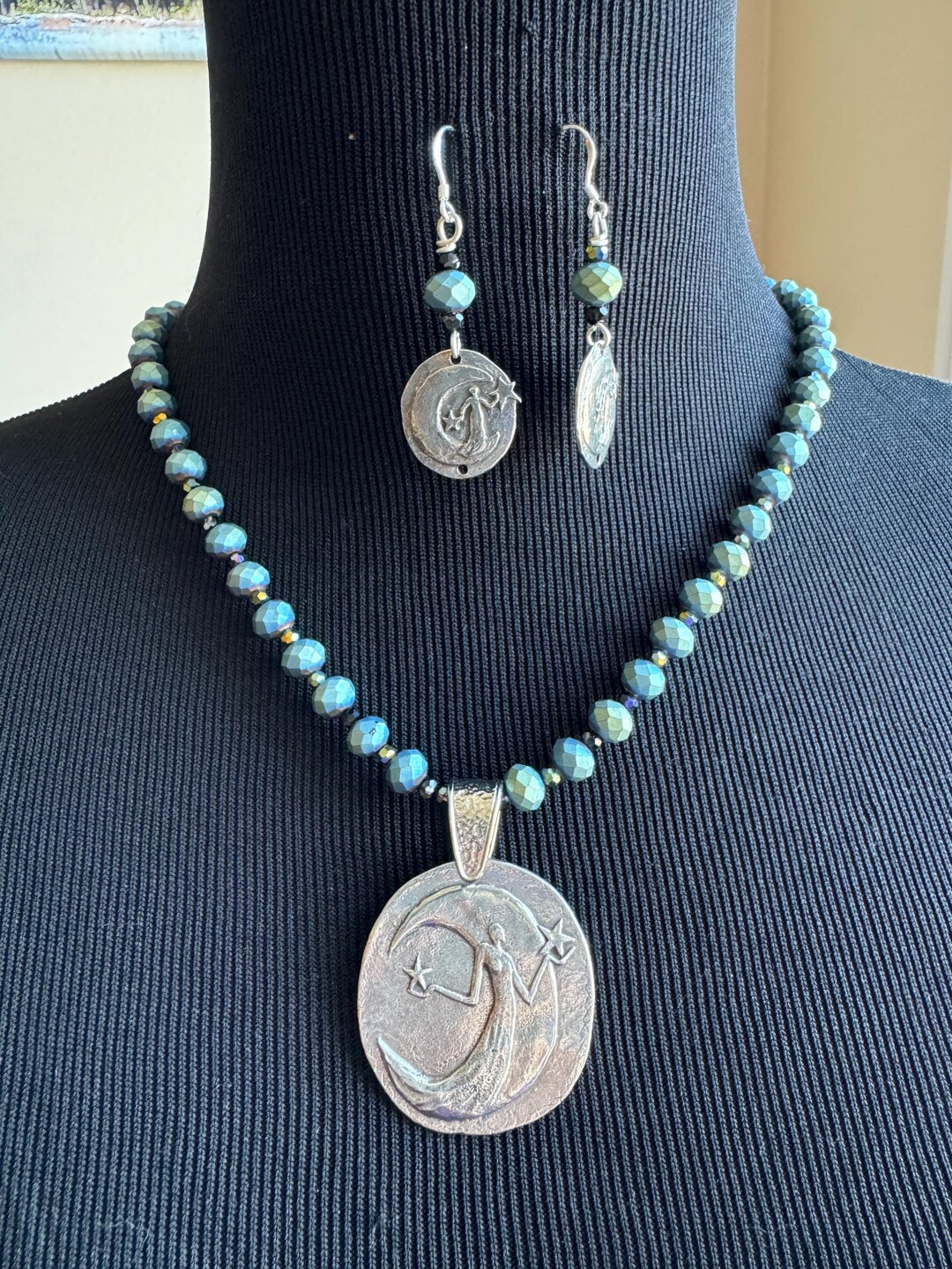 Lady of the Night Skies. Primitive Moon Design Pewter Pendant Necklace ...