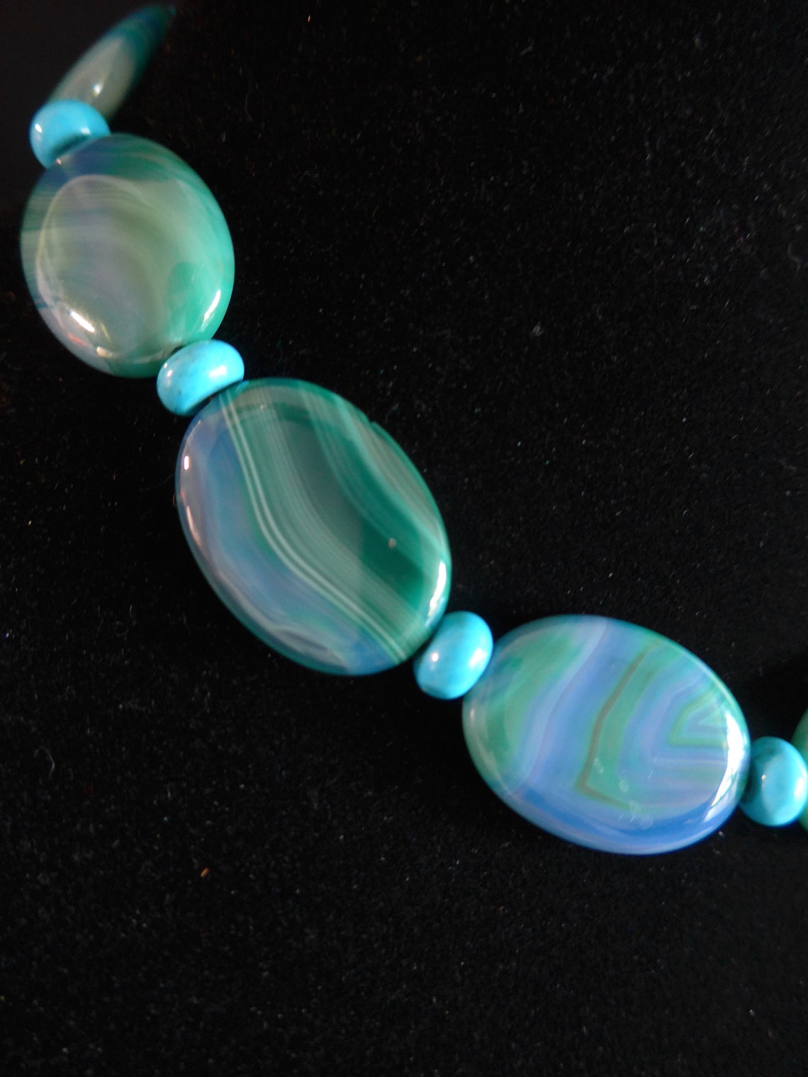Blue Green Striped Agate Necklace With Coordinating Agate Earrings - Etsy