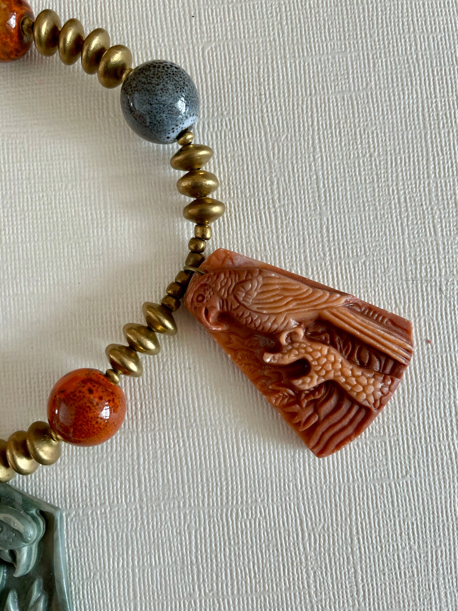 Birds of a Feather. Tryptic of Parrots Carved in Natural Red Malachite ...