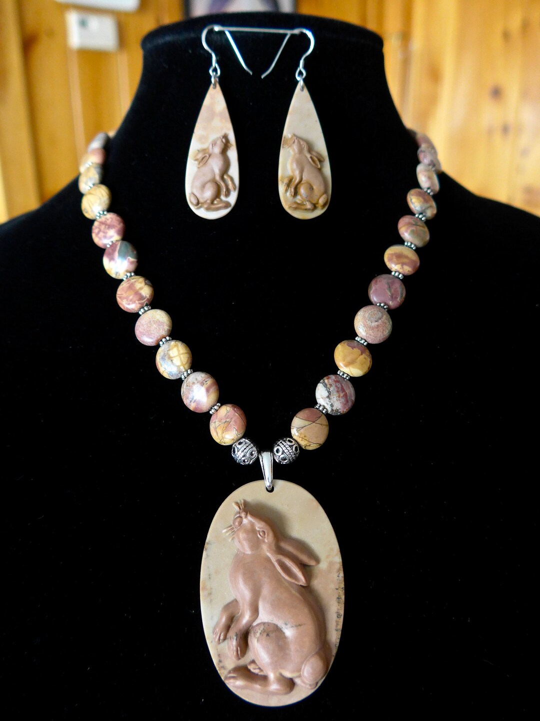 Carved Ribbon Jasper Rabbit With Picasso Jasper Beads Plus Carved ...