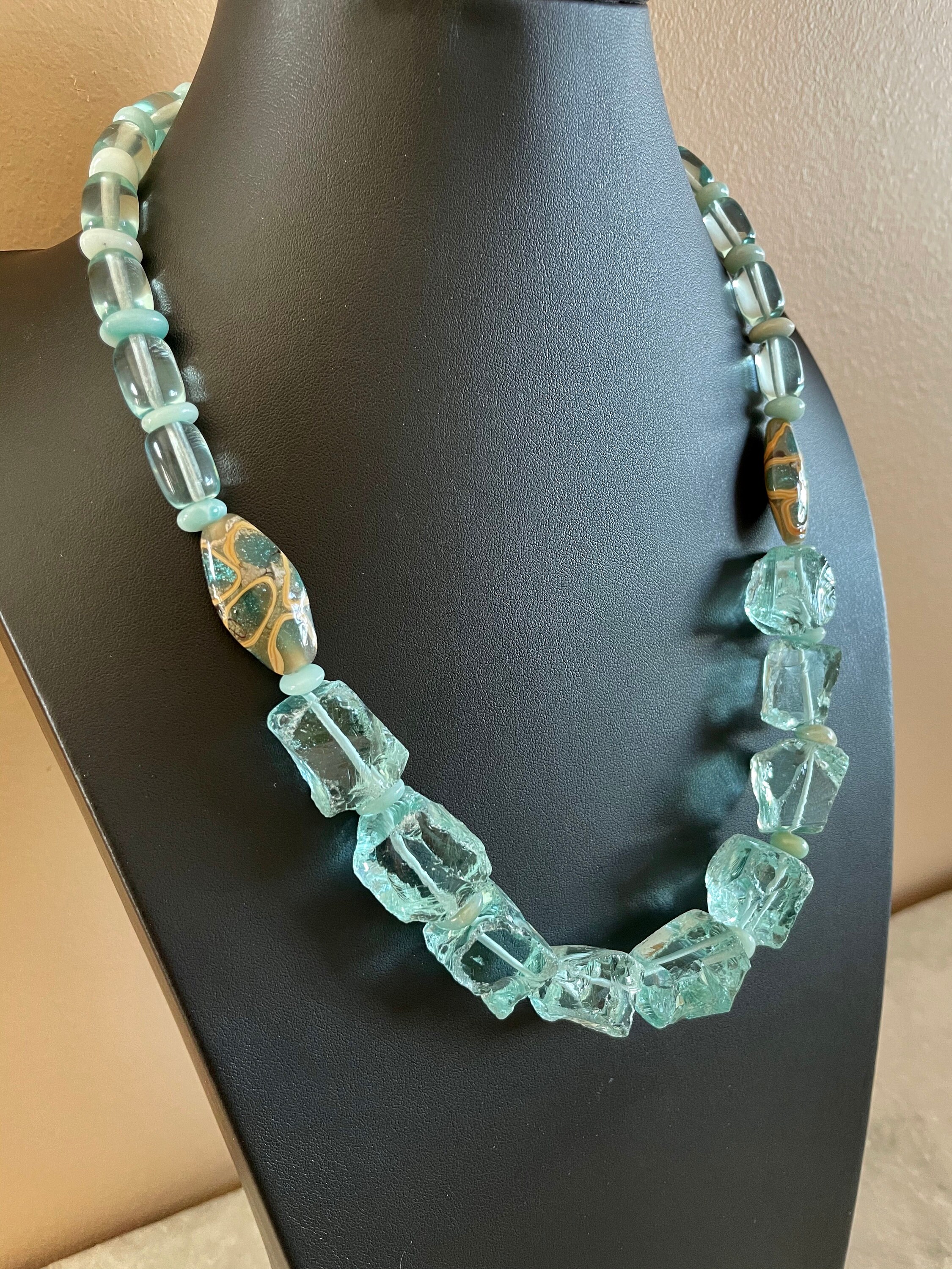 Hammered Rough Aqua Blue Ice Quartz With Amazonite and - Etsy