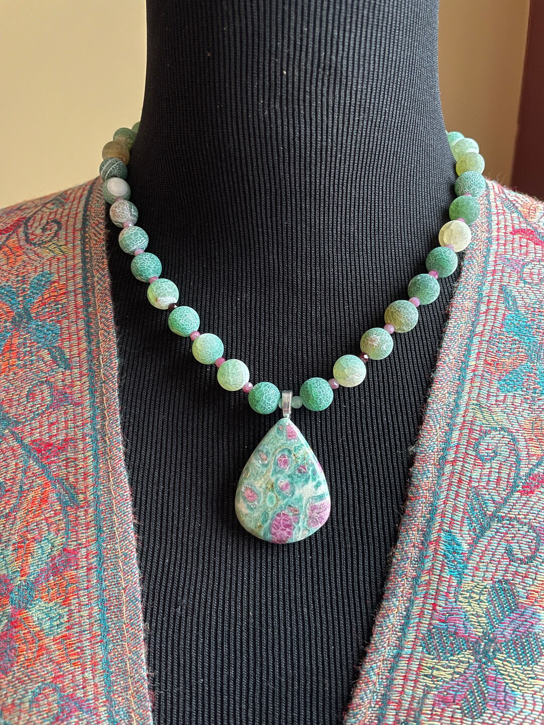 Ruby Fuchsite Pendant Necklace, Green Agate Beads - Etsy