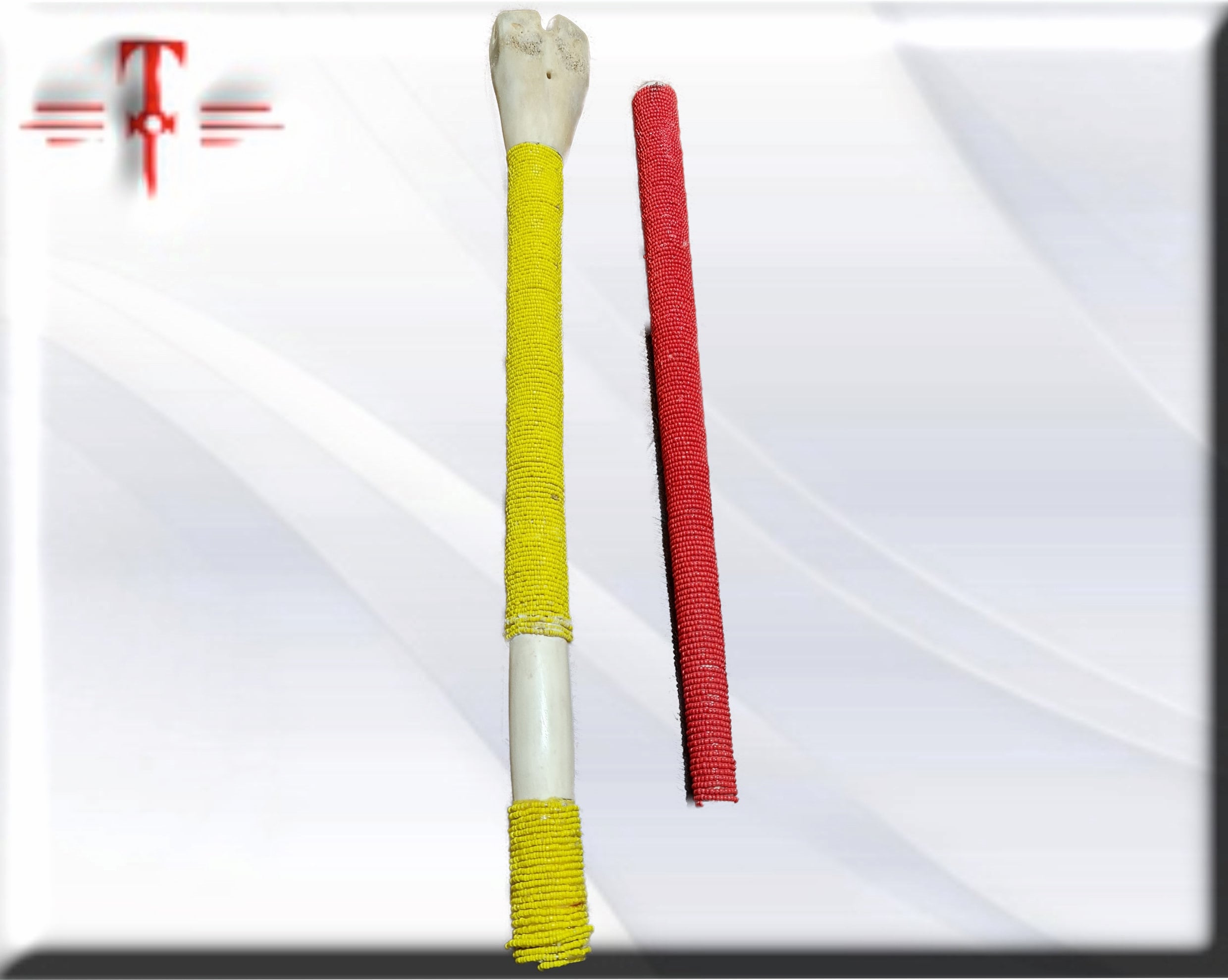 Sculpture Figurines Eggun load bone cane with bone and beaded lining ...