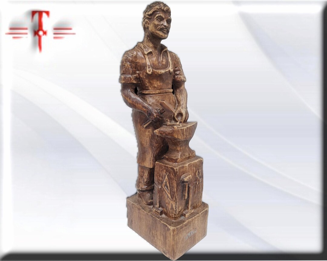 Hand-carved Blacksmith Statue 42cm Hand-carved Blacksmith Statue 42cm ...