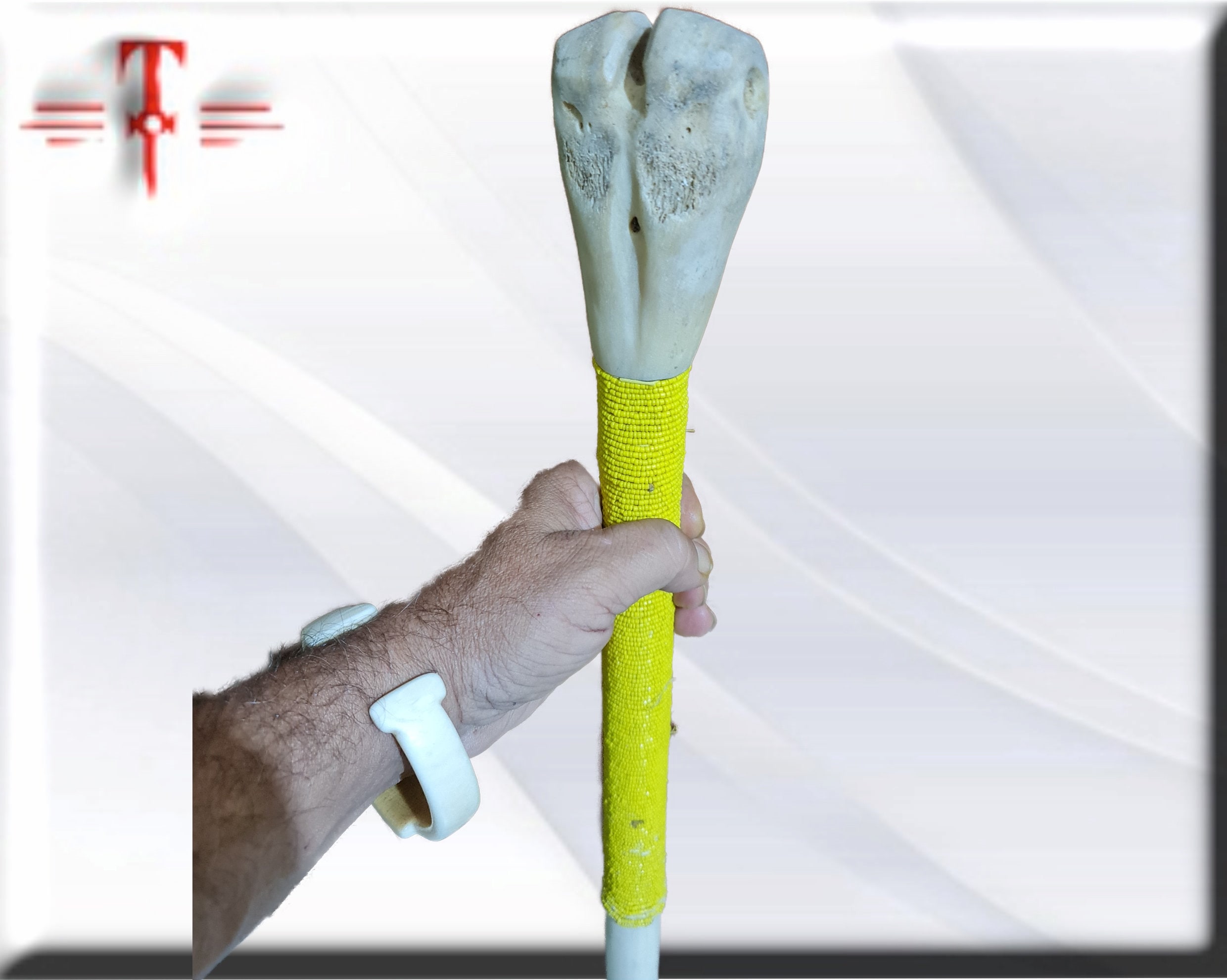 Sculpture Figurines Eggun load bone cane with bone and beaded lining ...