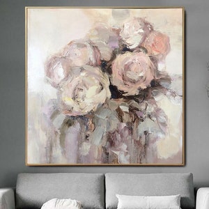 Textured Roses Painting: Neutral Palette Knife Floral Art (27.55x27.55 ...
