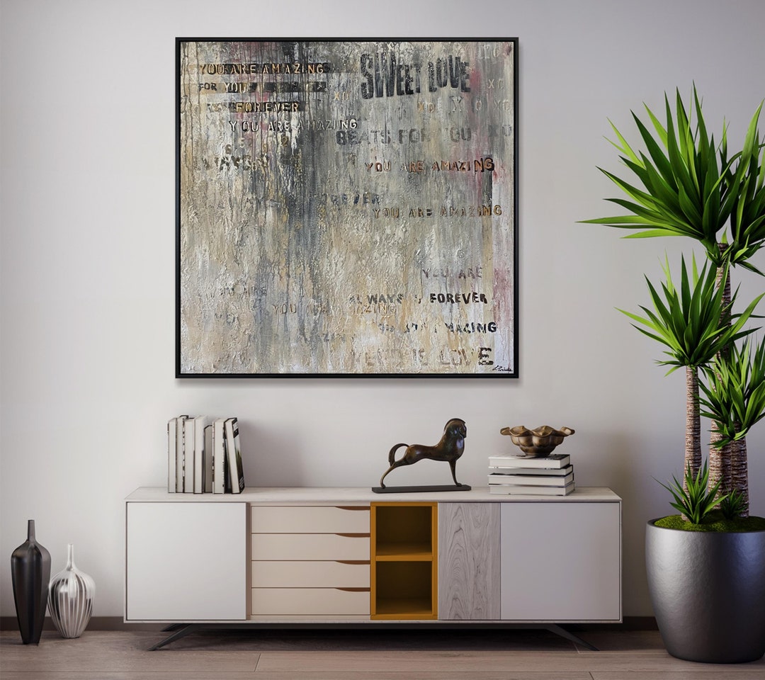 Typography Abstract Mixed Media Wall Art Positive Words Message Decor ...