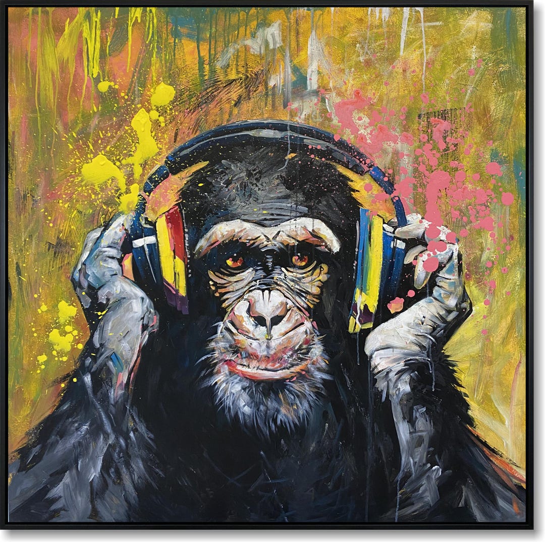 Animal Painting Funky Monkey Art Colorful Chimp With Headphones Pop Art ...