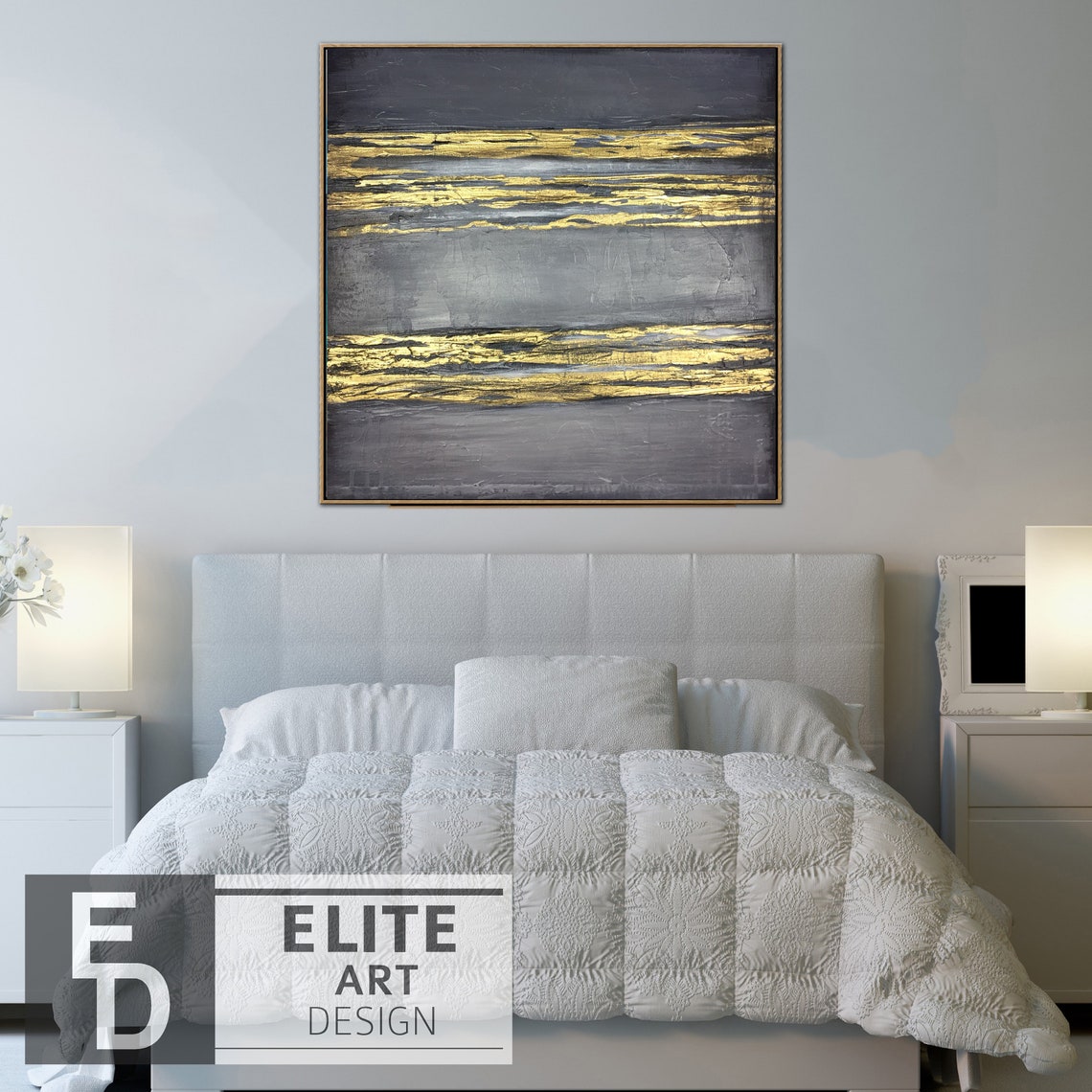 Gray Gold Art Abstract Gray Gold Paintings on Canvas - Etsy