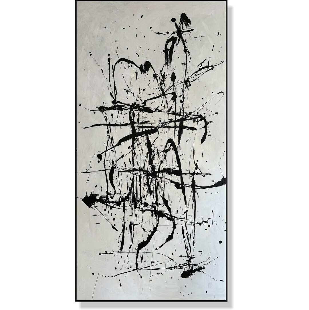 Large Black and White Line Painting Bold Hand-painted Ink Monochrome ...