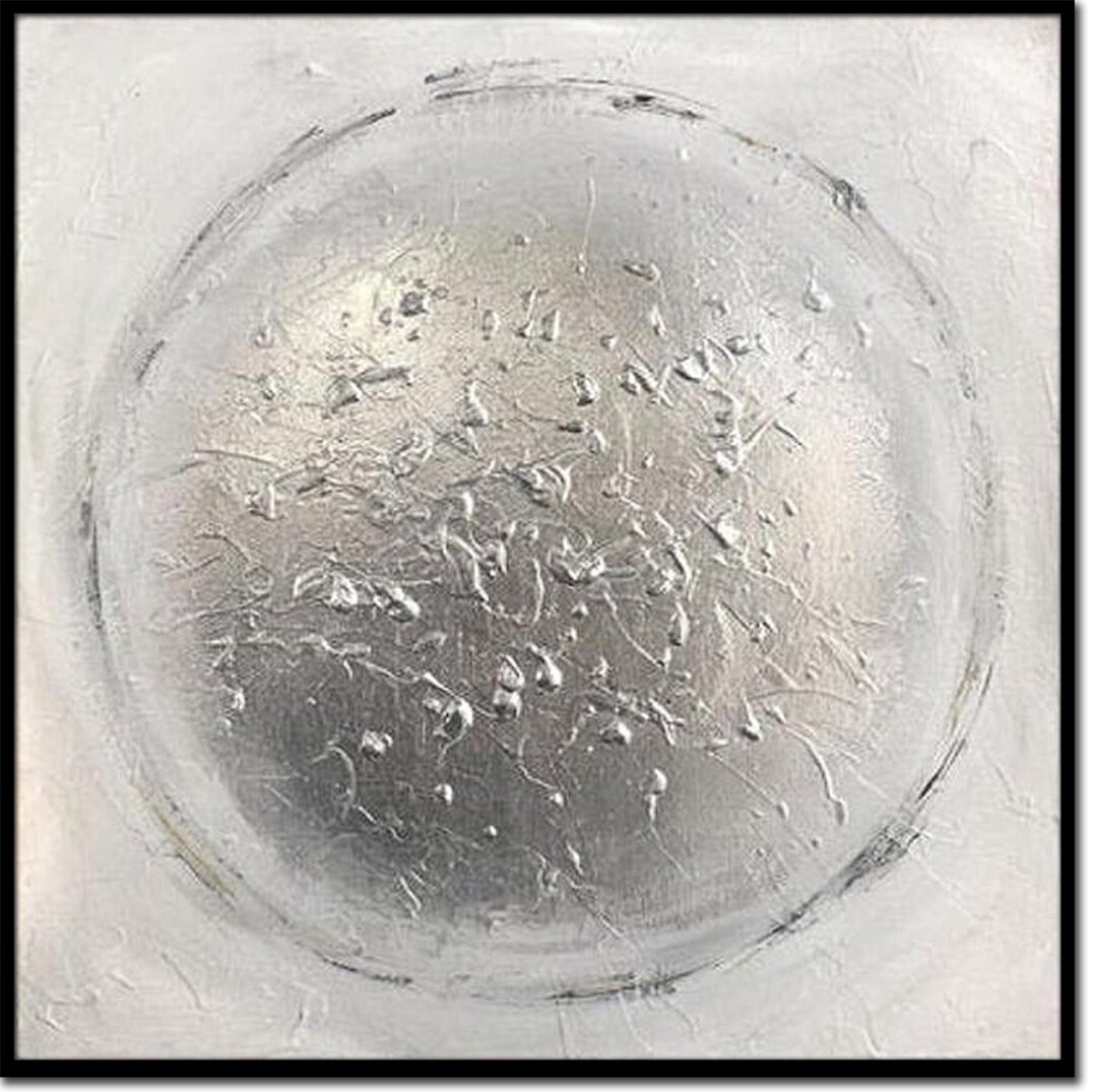 Large Silver Circle Painting on Canvas Modern Silver Leaf Artwork ...