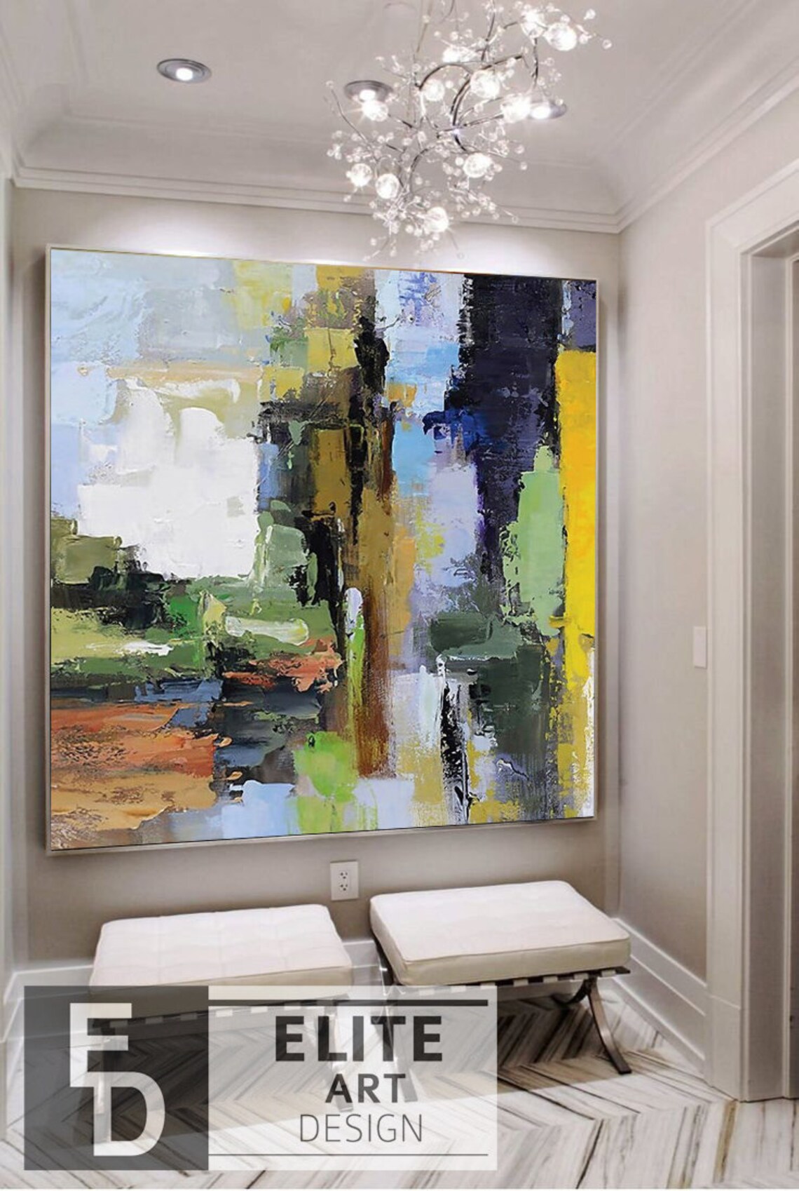 Square Oversized Abstract Canvas Art Colorful Abstract - Etsy