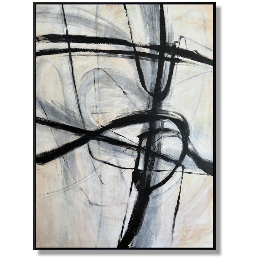 Curved Lines Artwork Soft Bold Strokes Geometric Shapes Art Monochrome ...