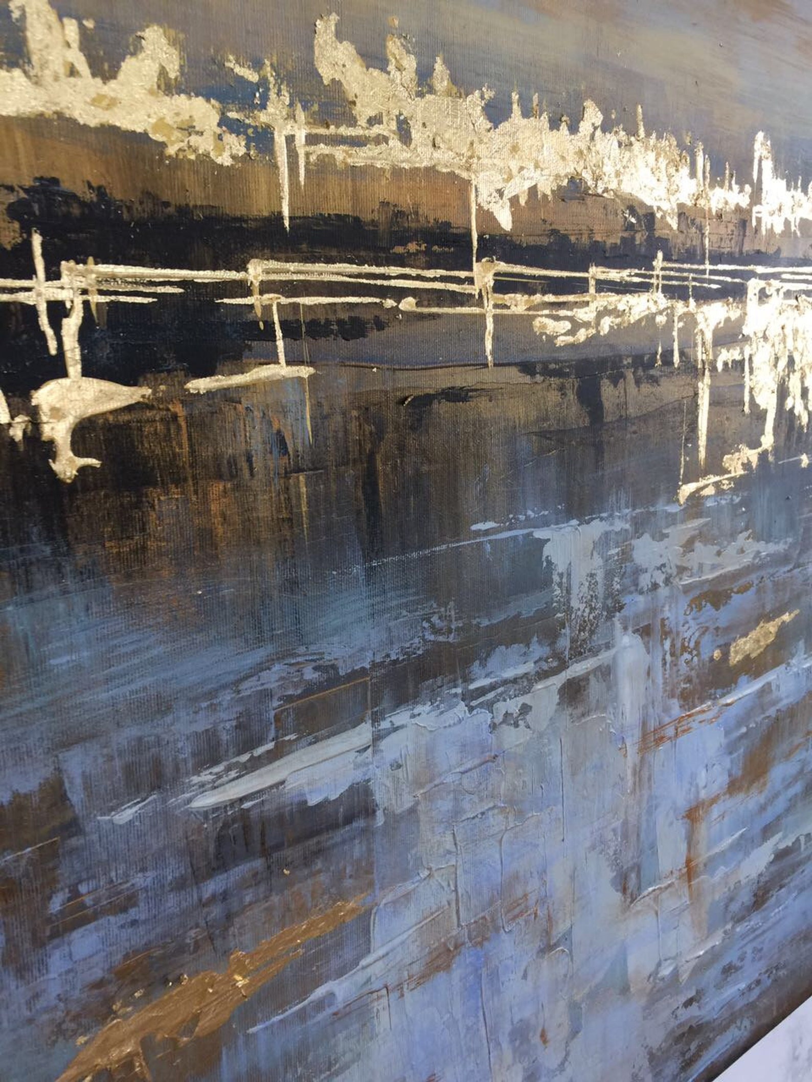 Large Abstract Blue Fine Art Gold Paintings on Canvas Textured - Etsy
