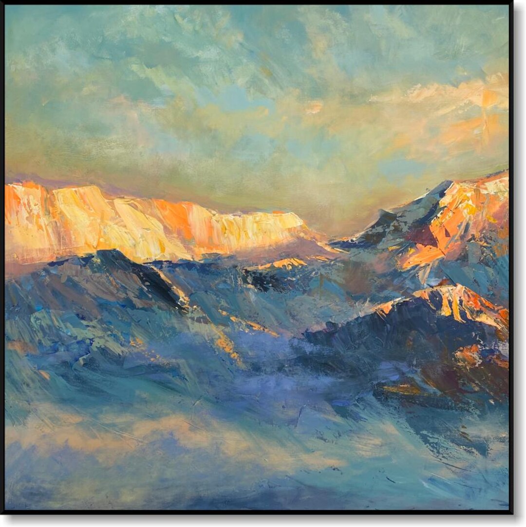 Golden Sunset Alpine Art Mountain Peaks Art Snow-covered Slopes ...