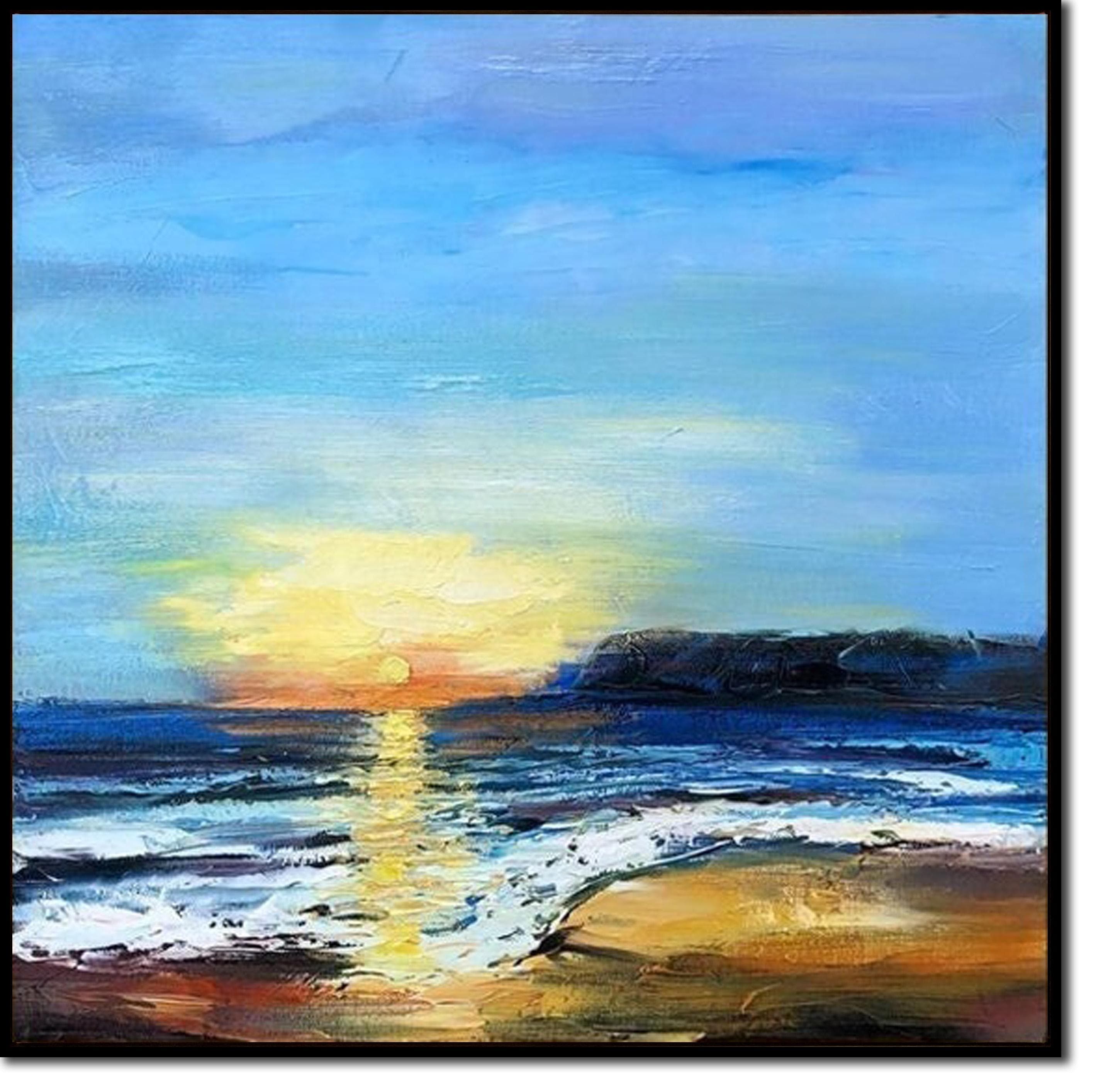 Serene Beach Sunset Painting - Coastal Landscape Wall Art - Handmade ...