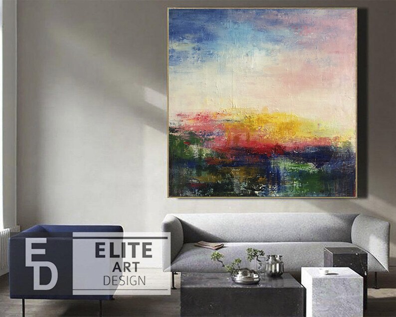 Large Landscape Painting Soft Colors Wall Art Sunset Artwork - Etsy