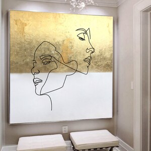 Extra Large Art Line Art White Paintings on Canvas Gold Painting Framed ...