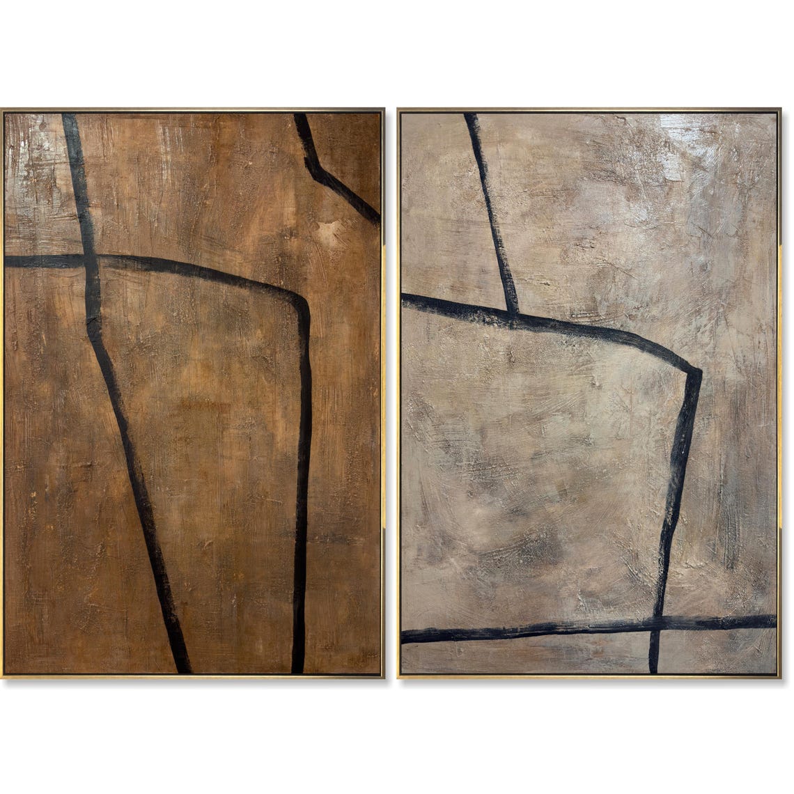 Large Neutral Abstract Painting Set, Minimalist Living Room Wall Art ...