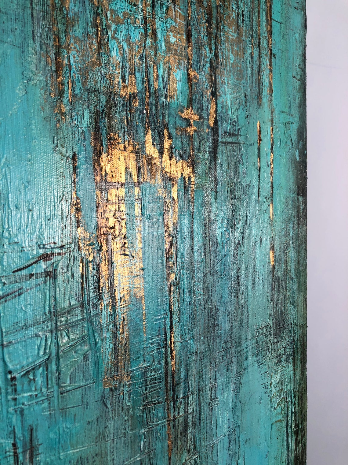 Original Abstract Turquoise Abstract Painting Textured Gold Leaf Art - Etsy
