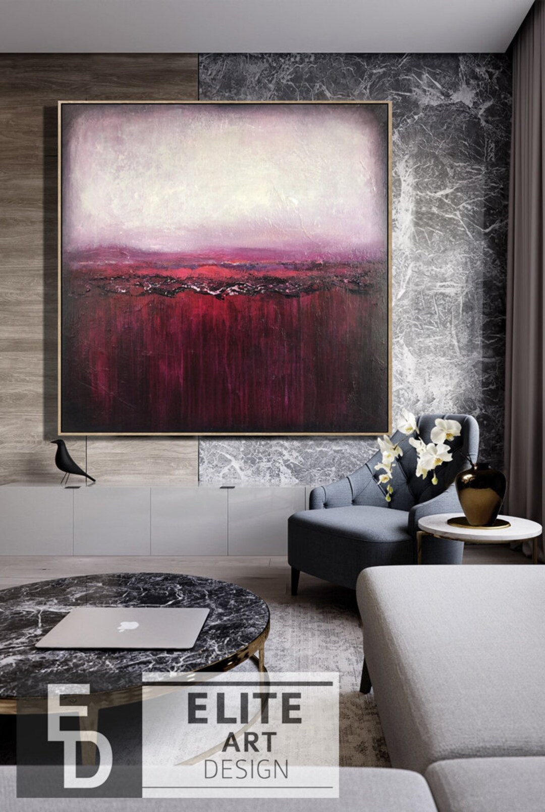 Large Original Dark Red Painting on Canvas Acrylic Burgundy Wall Art ...