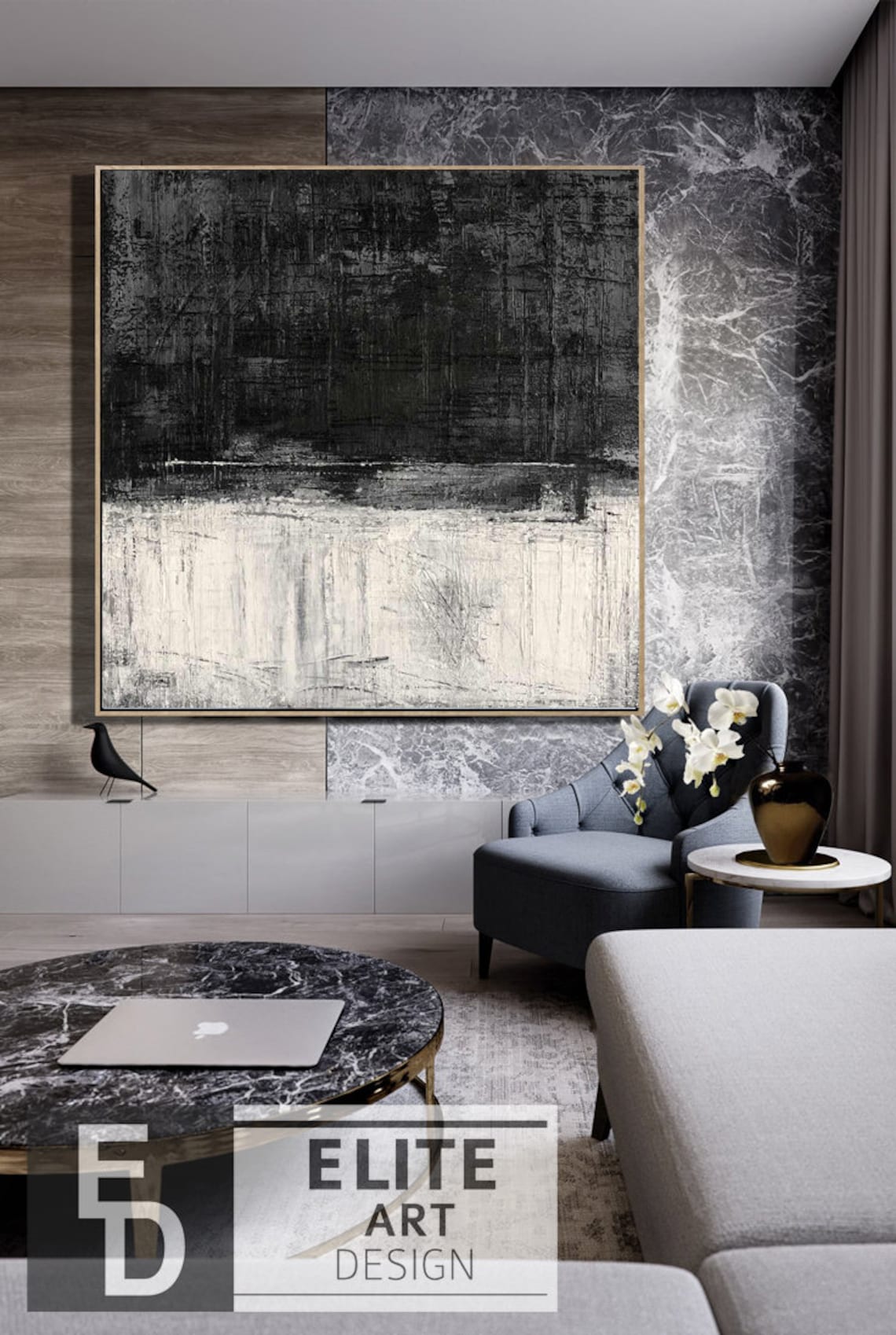 Black and White Painting Extra Large Wall Art Abstract - Etsy