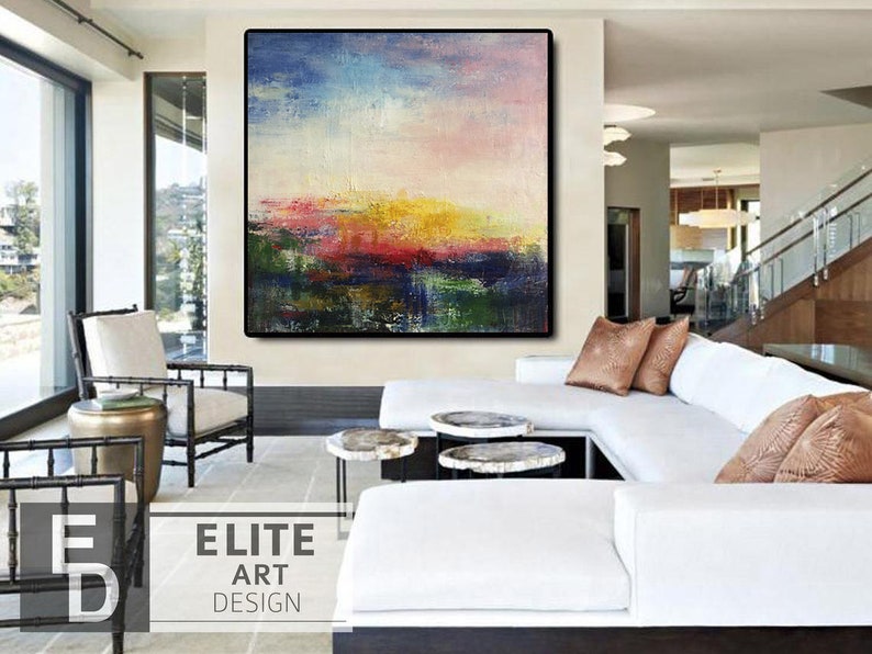 Large Landscape Painting Soft Colors Wall Art Sunset Artwork - Etsy