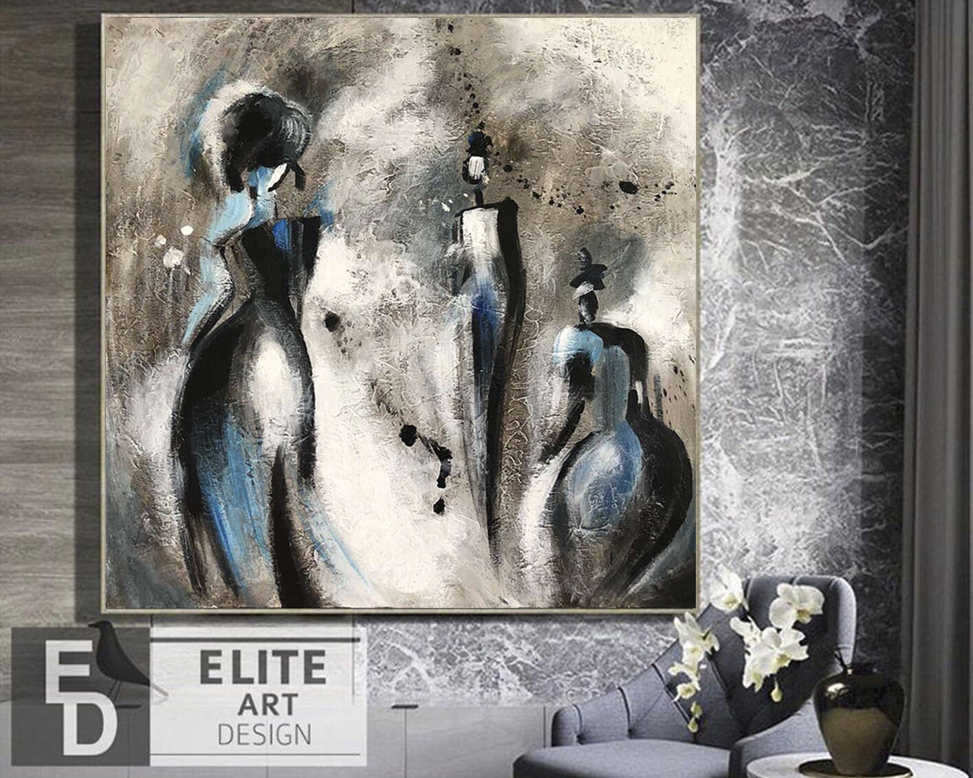 Extra Large Original Abstract Human Painting on Canvas Gray | Etsy