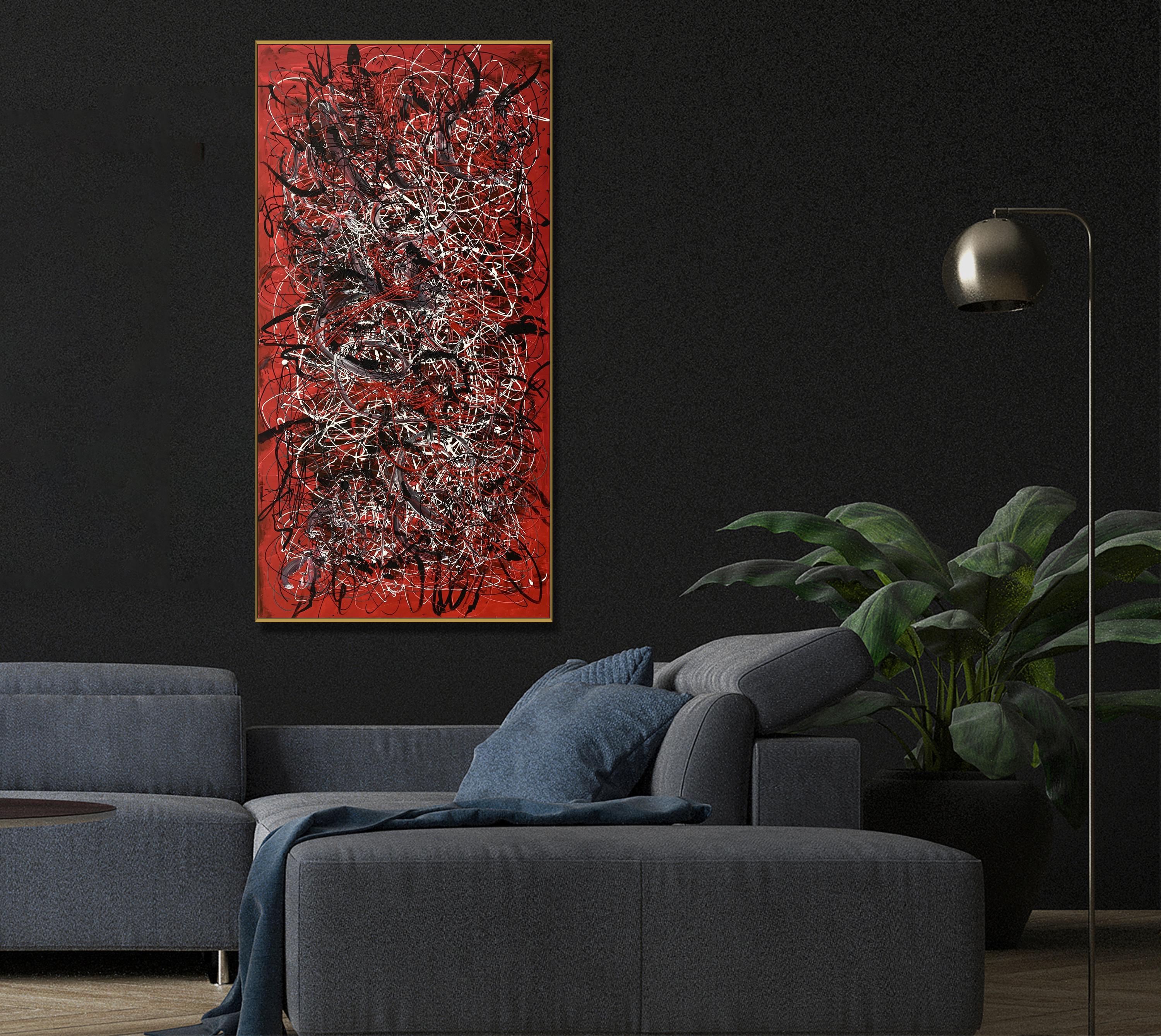 Jackson Pollock Style Oil Painting: Red Abstract Modern Wall Art - Etsy