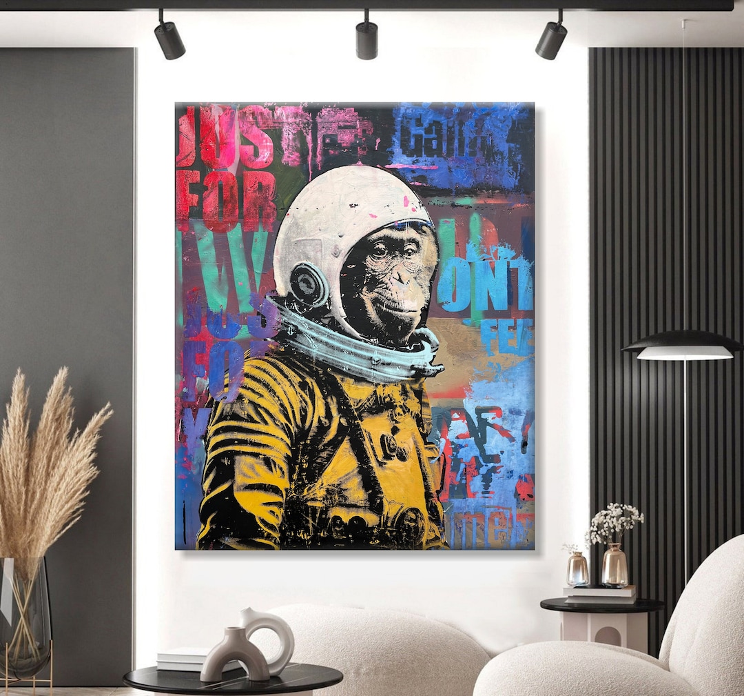 Monkey in Space Suit Street Art Wall Art Space Adventure Art Surreal ...